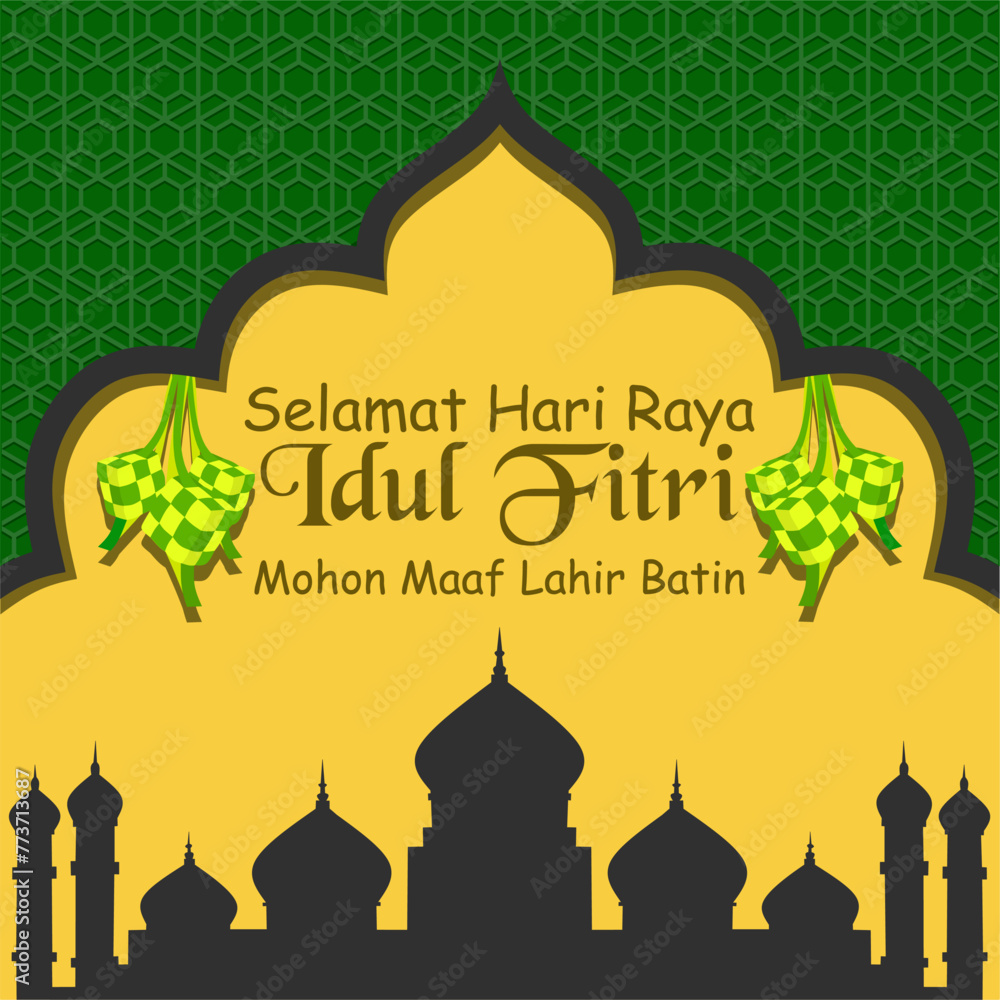 Happy Eid al-Fitr greeting card design in the Indonesian meaning ...