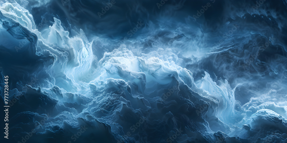 A dark heavy blue and white could on sky in the style of stormy ...