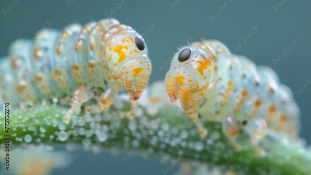 Two insect larvae each with a unique pattern of stripes and spots on ...