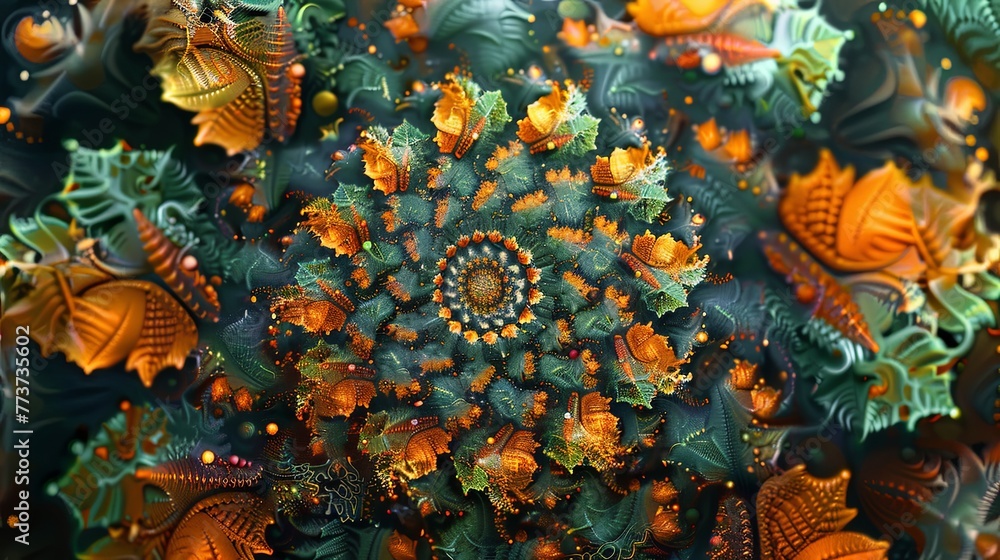 Abstract artwork featuring spiral fractals in rich shades of gold and ...