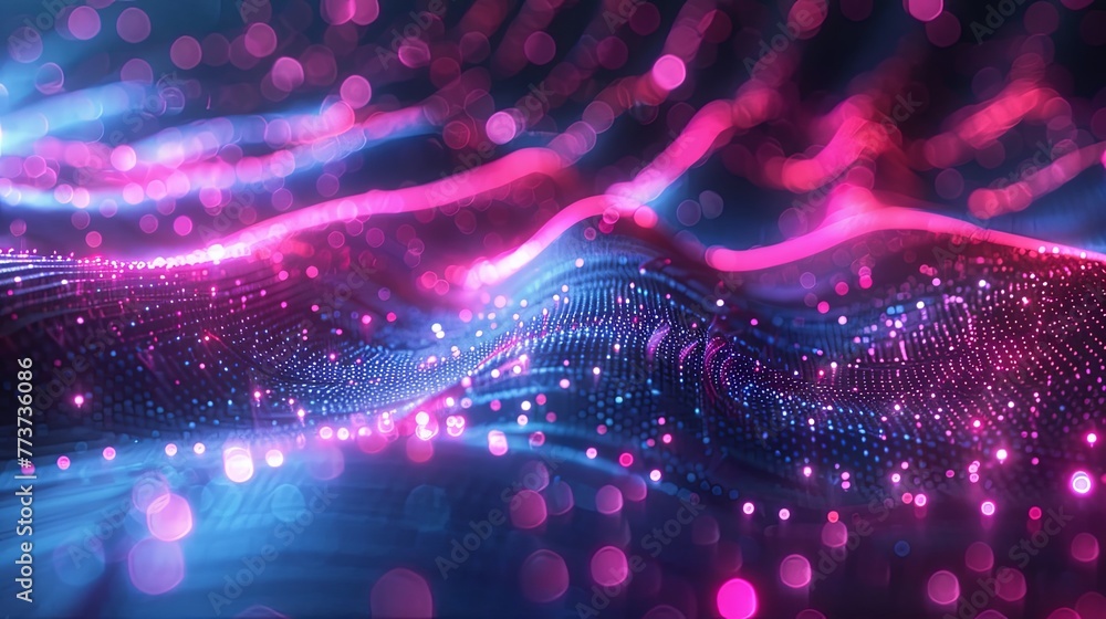 Stunning abstract image of particle waves with glowing red dots, spread ...