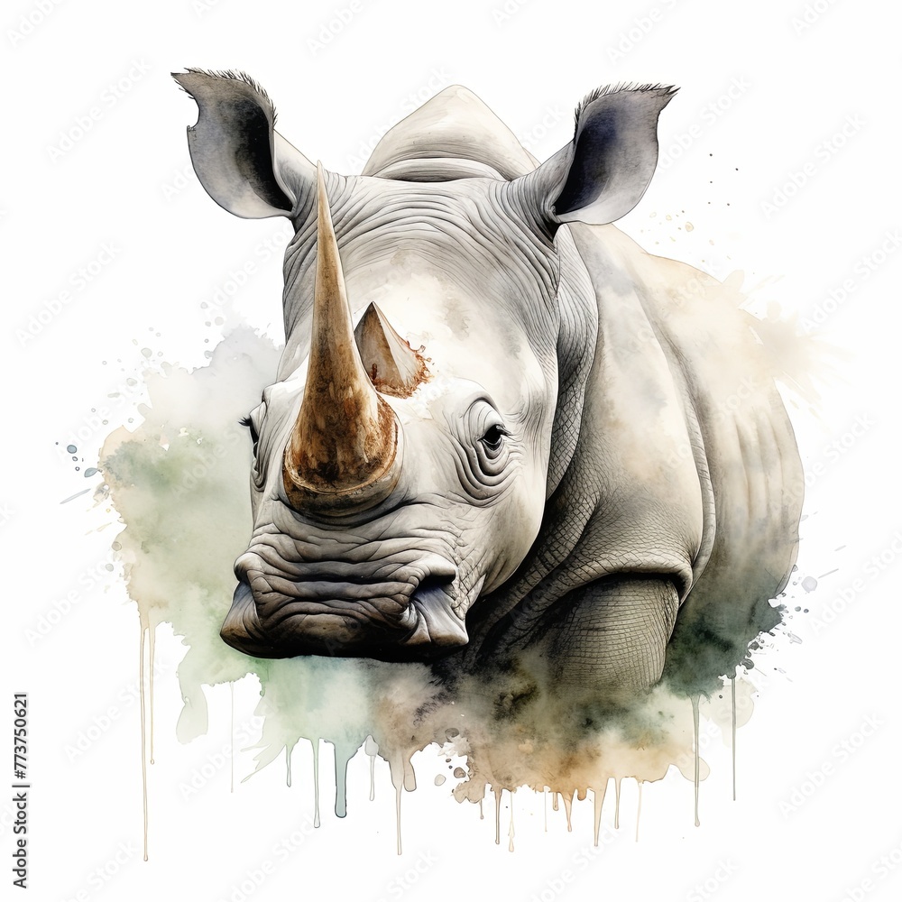 Rhino portrait watercolor clipart illustration on white background ...