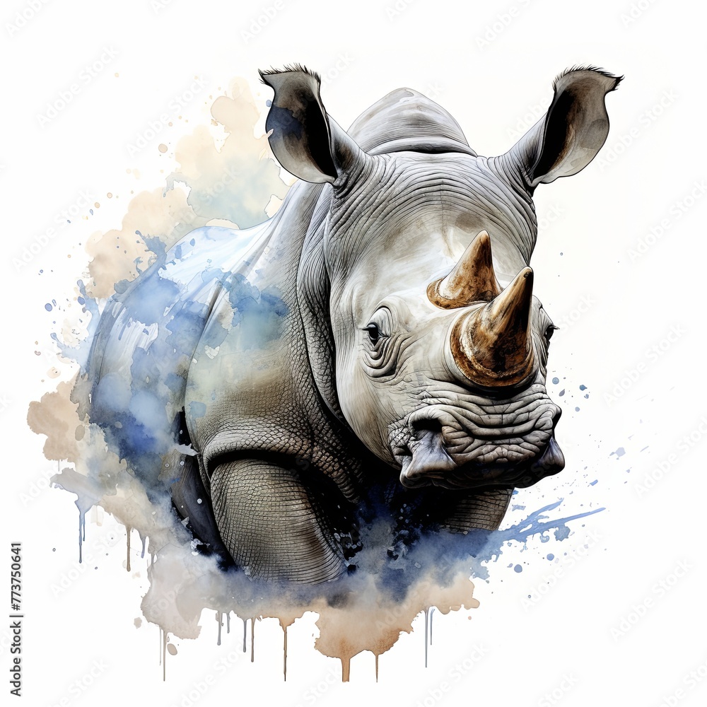 Rhino portrait watercolor clipart illustration on white background ...