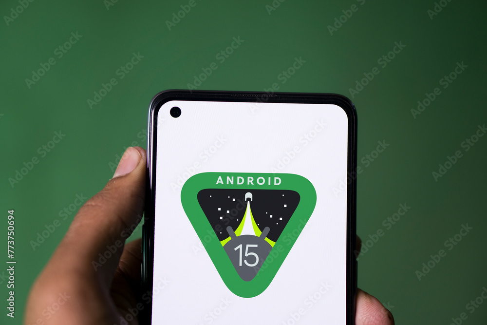 Dhaka, Bangladesh- 02 Apr 2024: Android 15 logo is displayed on ...