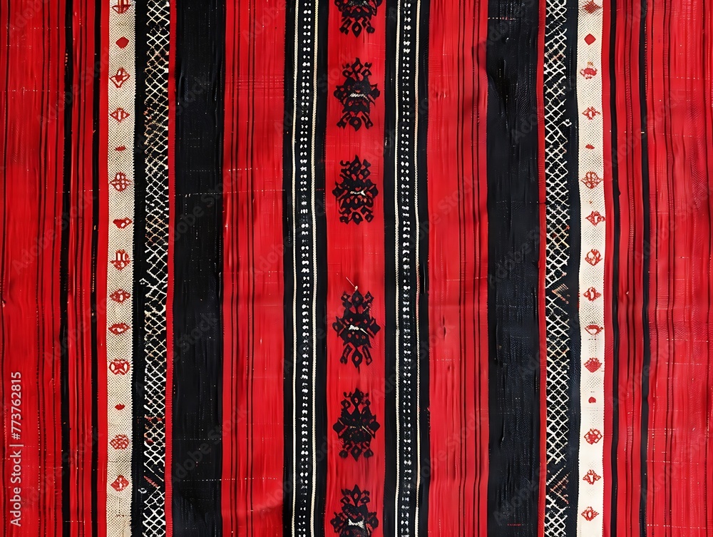 Red and black background with white vertical stripes, a traditional ...