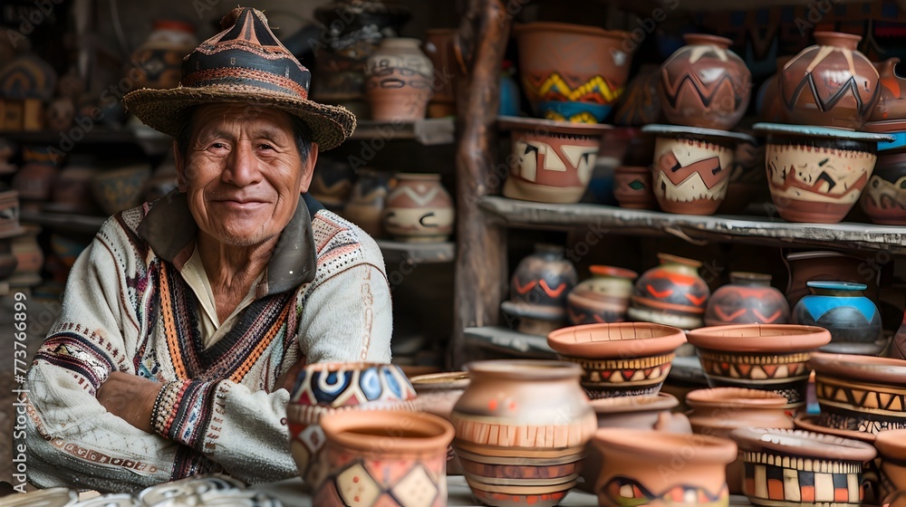 Peruvian Artisan Showcasing Vibrant Handcrafted Pottery in Andean ...