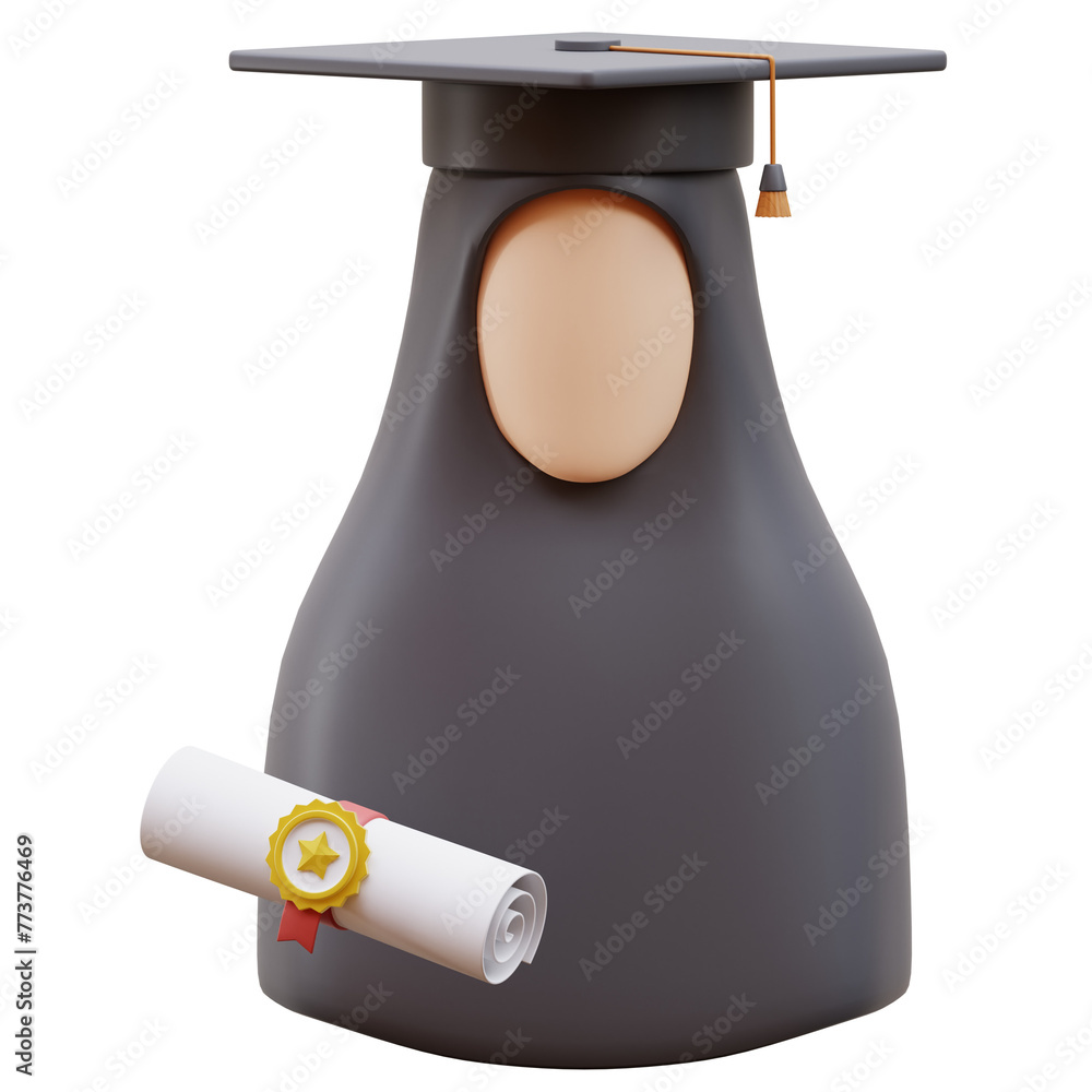 hijab graduation 3d rendering icon. woman in hijab wearing a toga for ...