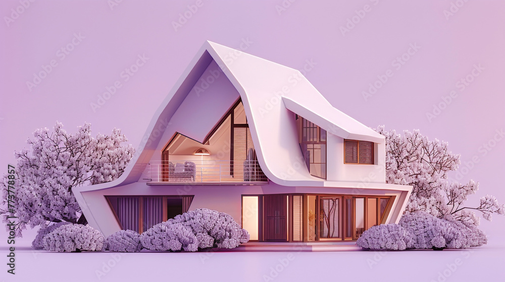 A 3D Max innovative miniature house with a bold, asymmetrical gabled ...