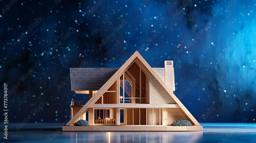 A 3D Max avant-garde miniature house with an angular gabled design, set ...