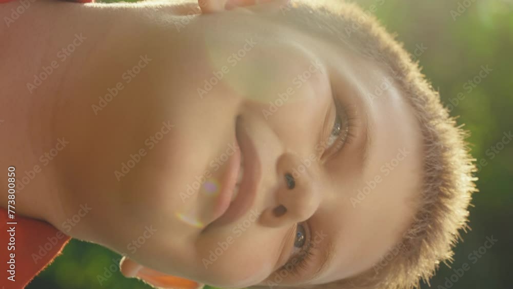 child boy portrait, look up raise eyes, childhood dream, smile looking ...