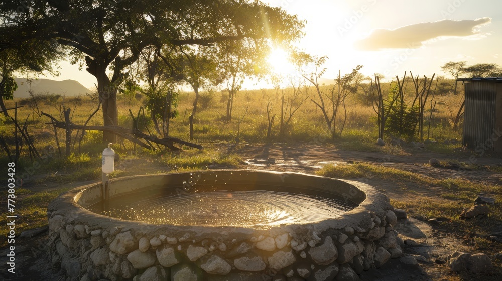 Clean Water Initiative A simple scene featuring clean water sources and ...