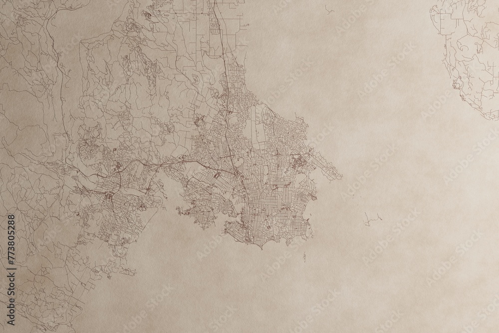 Map of Victoria (Canada) on an old vintage sheet of paper. Retro style ...