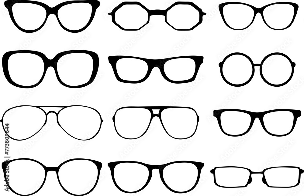 Eyeglasses silhouette set . Silhouettes of different eyeglasses in high ...