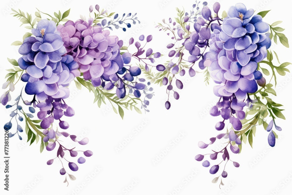 watercolor of wisteria clipart with cascading purple blooms. flowers ...