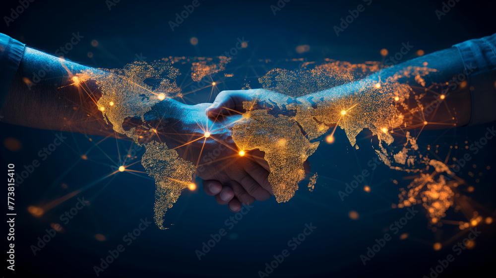 business man handshake with effect global world map network link ...