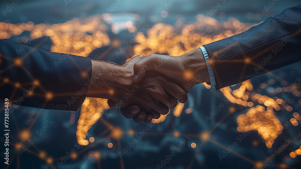 business man handshake with effect global world map network link ...