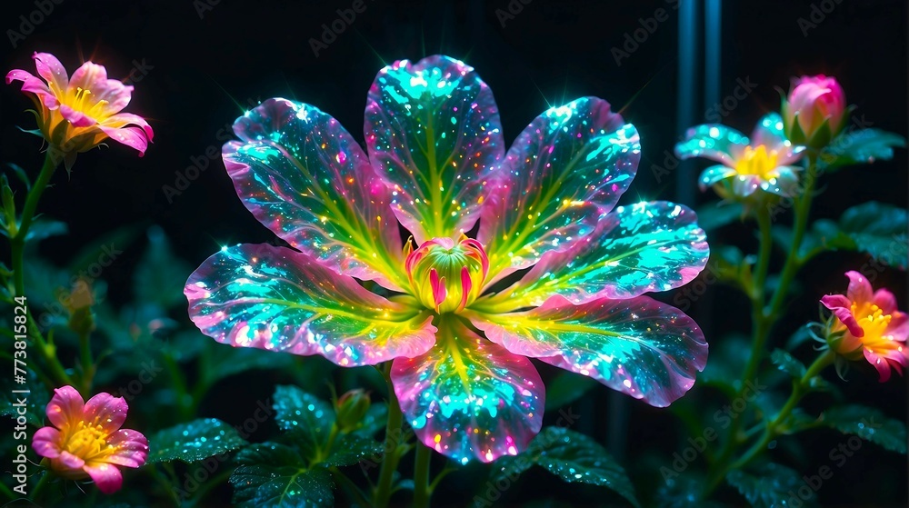 ethereal beauty of a delicate, translucent flower, petals in vibrant ...