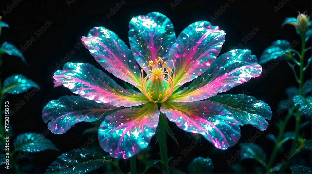 ethereal beauty of a delicate, translucent flower, petals in vibrant ...