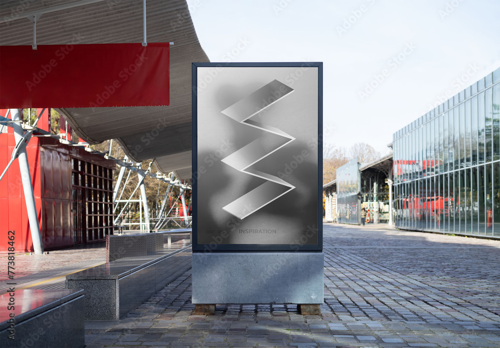 Mockup of customizable vertical poster outside building Stock Template ...
