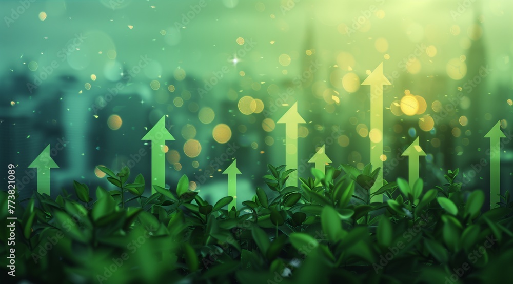 Sustainable growth concept illustrated by green leaves and upward ...