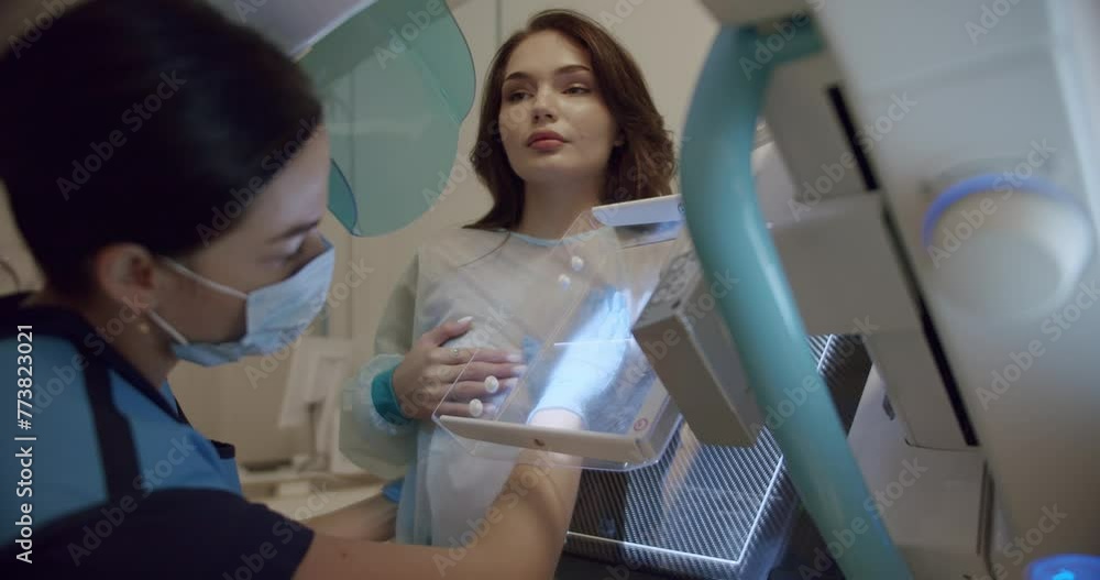 Healthy Female Does Cancer Prevention Routine in Hospital Room. In the ...