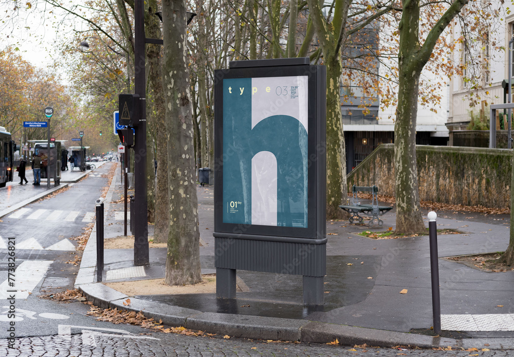 Mockup of customizable vertical sign on street corner Stock Template ...