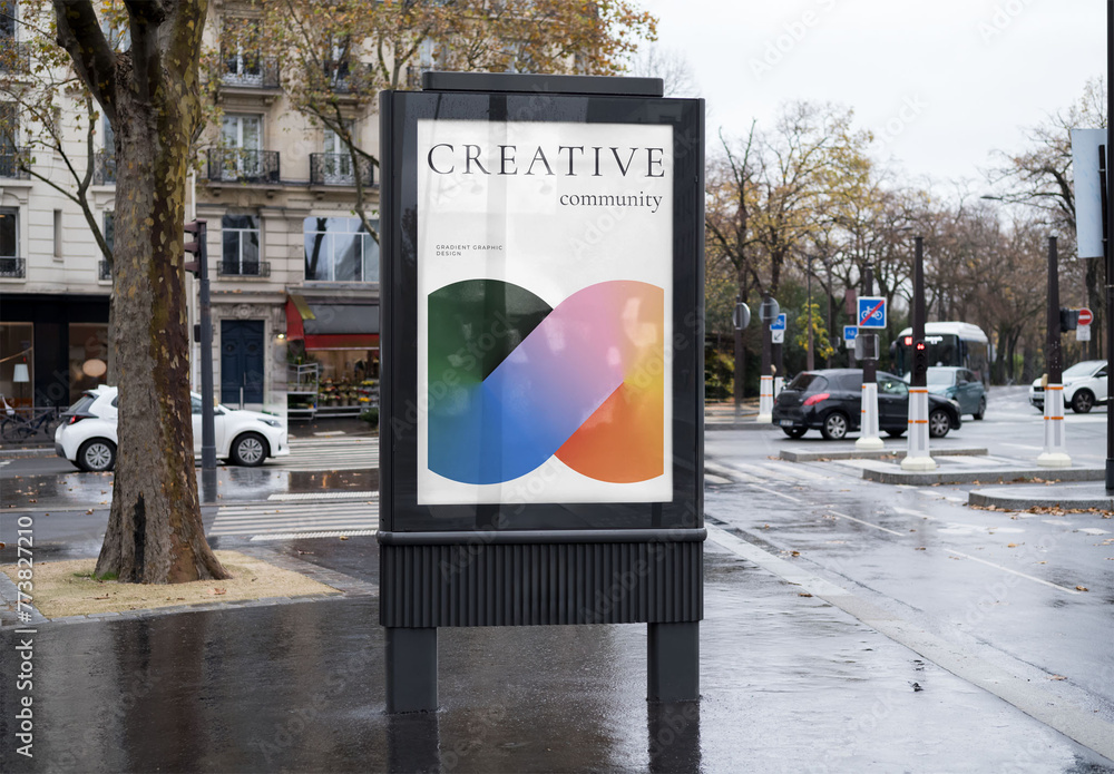 Mockup of customizable vertical sign on sidewalk Stock Template | Adobe ...