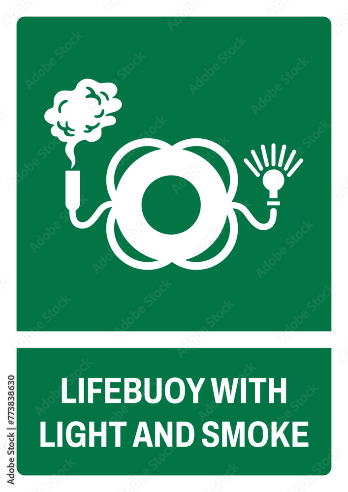 iso emergency and first aid safety lifebuoy with light and smoke signs ...