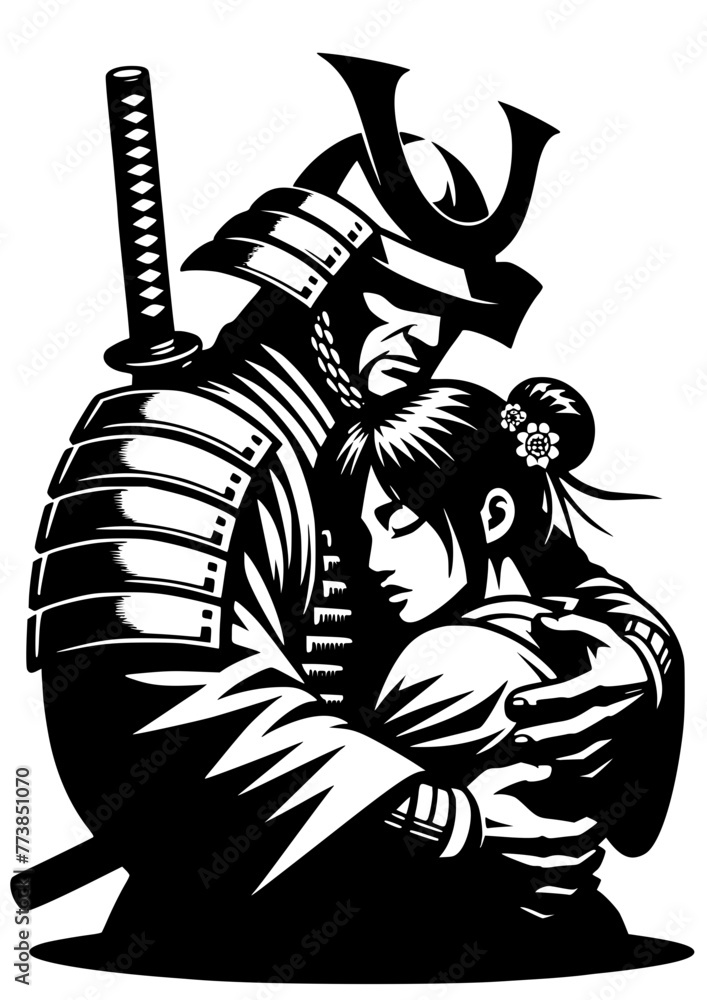 Samurai warrior and geisha in embrace SVG, Samurai SVG, Geisha SVG ...