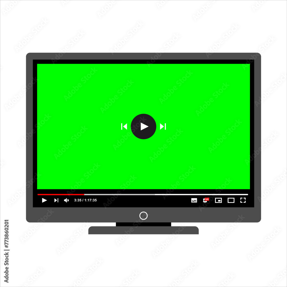 Computer desktop video player monitor screen mockup. PC social media ... Computer desktop video player monitor screen mockup. PC social media ...