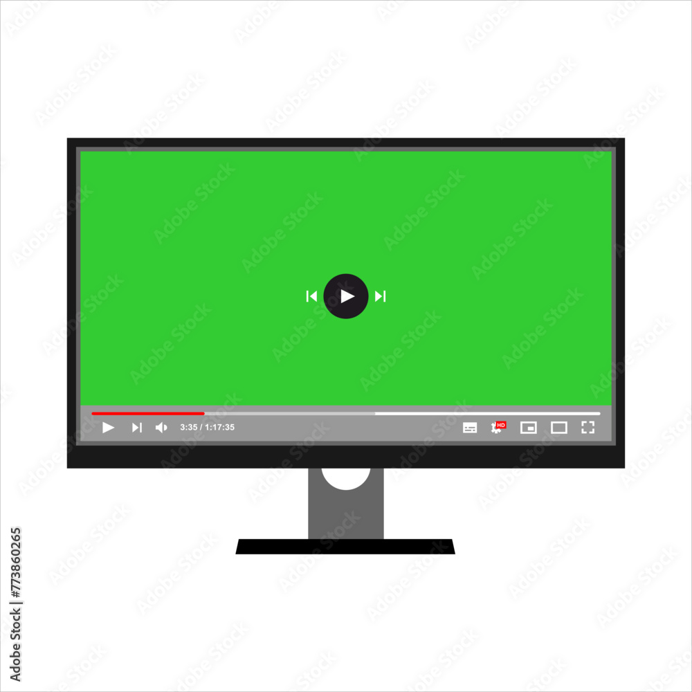 Computer desktop video player monitor screen mockup. PC social media ... Computer desktop video player monitor screen mockup. PC social media ...