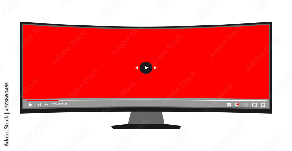 Computer desktop video player monitor screen mockup. PC social media interface. Playing mock ...