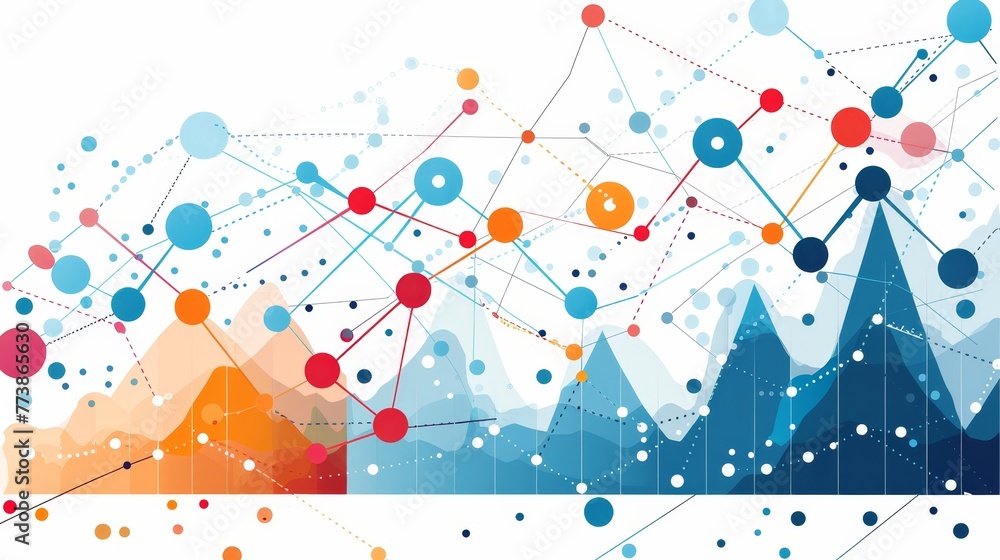 A colorful graph with many dots and lines. The graph is a ...