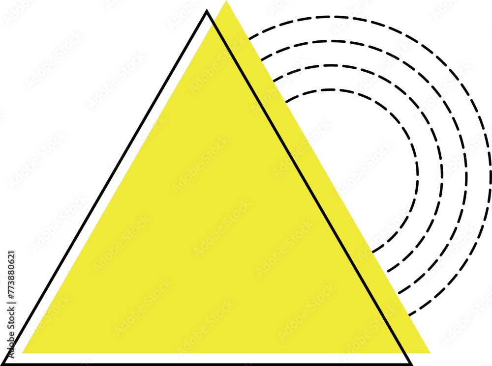 Memphis Style Yellow and Black triangle with dashed circle Graphic ...
