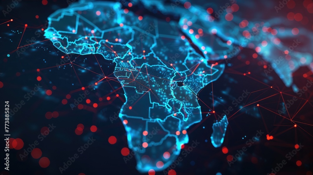 Africa network map with dark theme background and associated server ...
