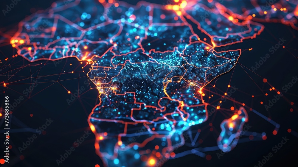 Africa network map with dark theme background and associated server ...