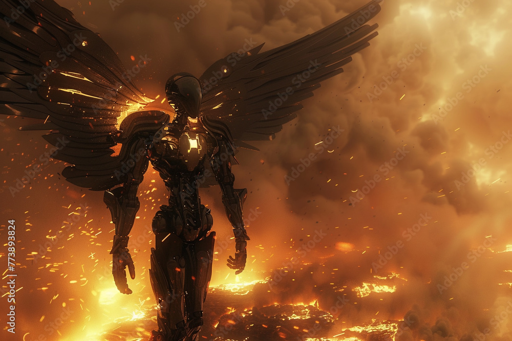 Angel robot in hell An angelic robot navigates hells landscapes ...