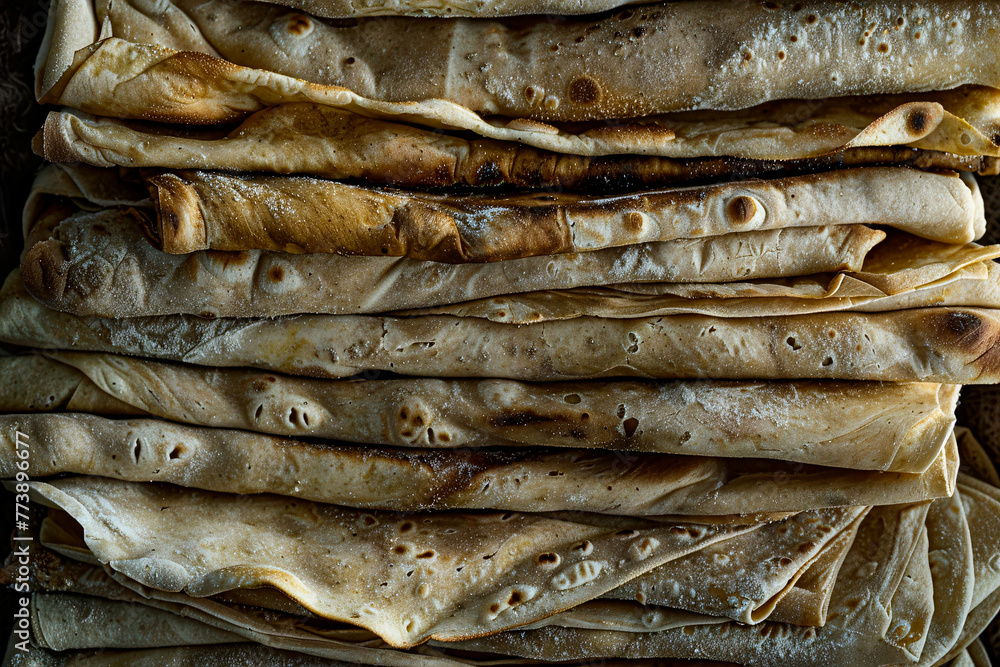 High-resolution image featuring a stack of thin homemade crepes ...