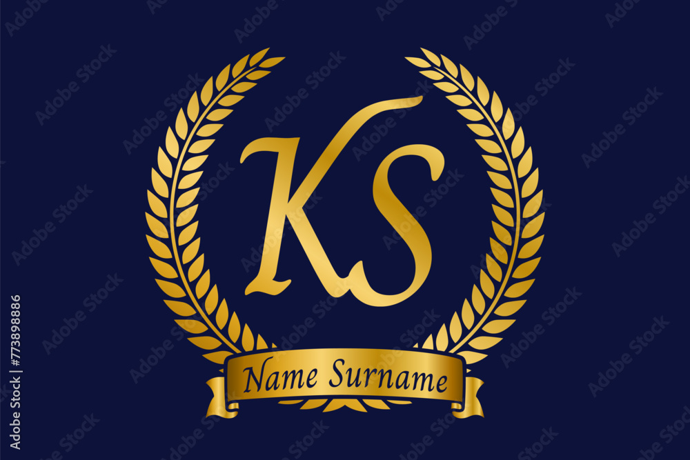Initial letter K and S, KS monogram logo design with laurel wreath ...