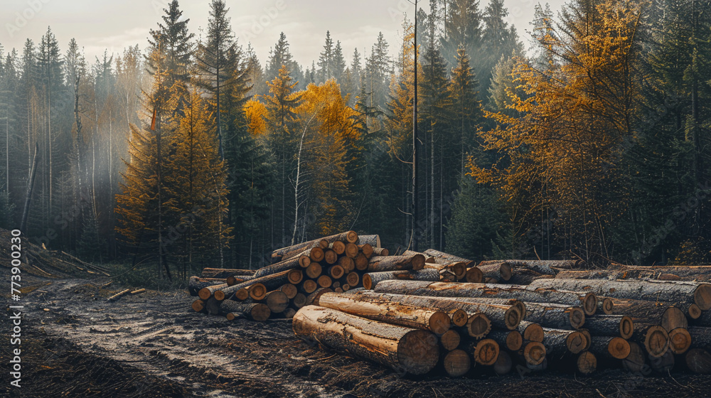 A wide panoramic view of a forest, showcasing towering pine and spruce ...
