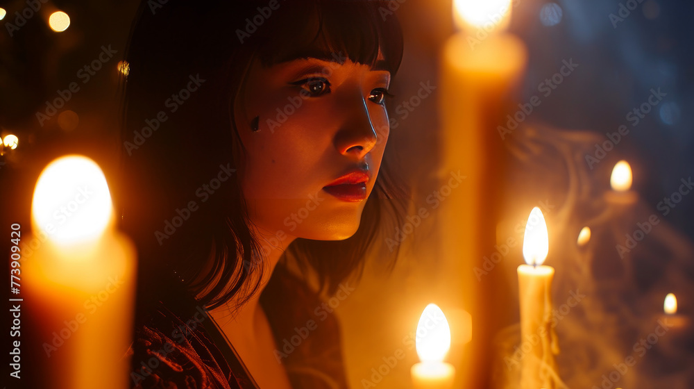 Candlelight that creates an illusion of light beams spreading out in a ...