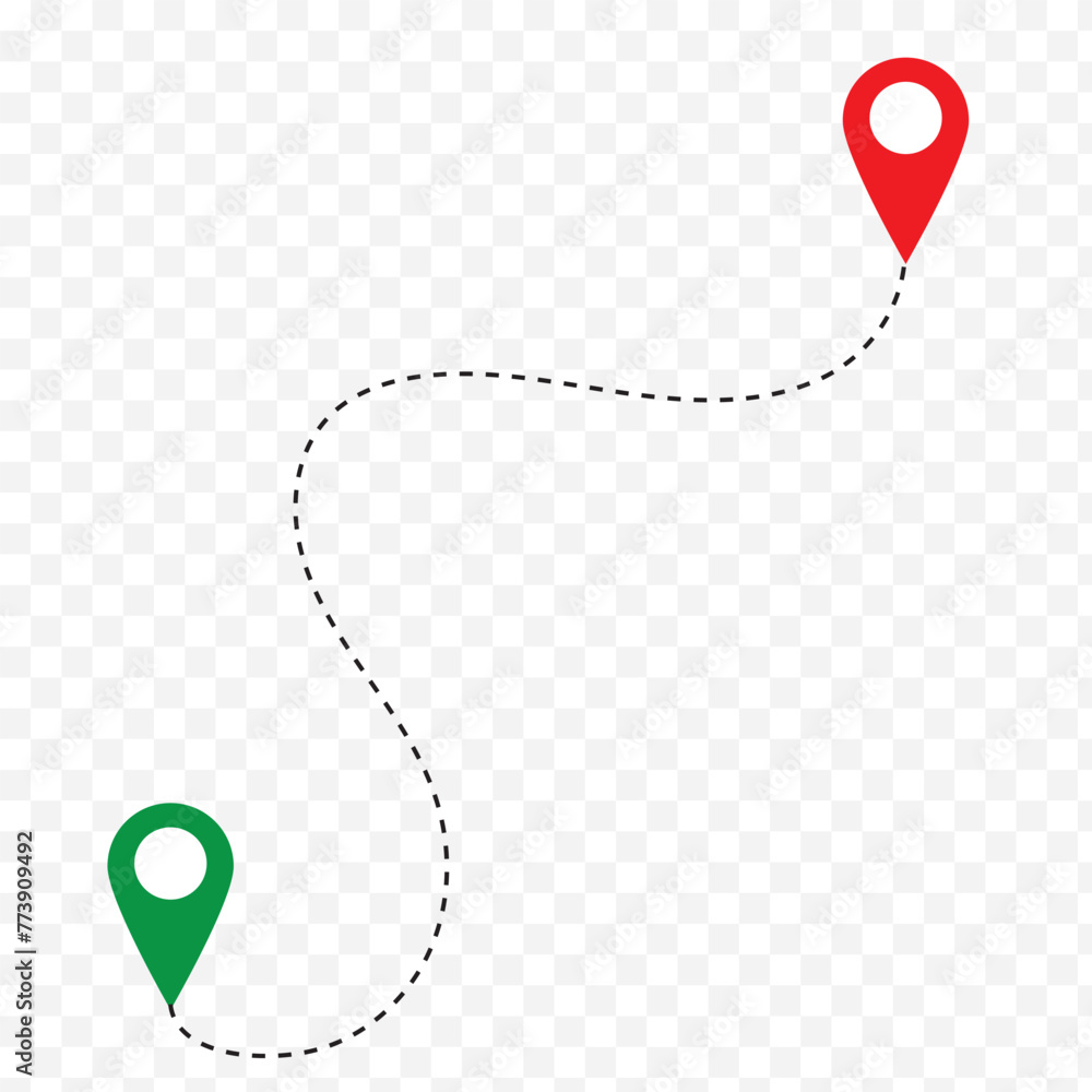 Route icon - two points with dotted path and location pin. Route ...