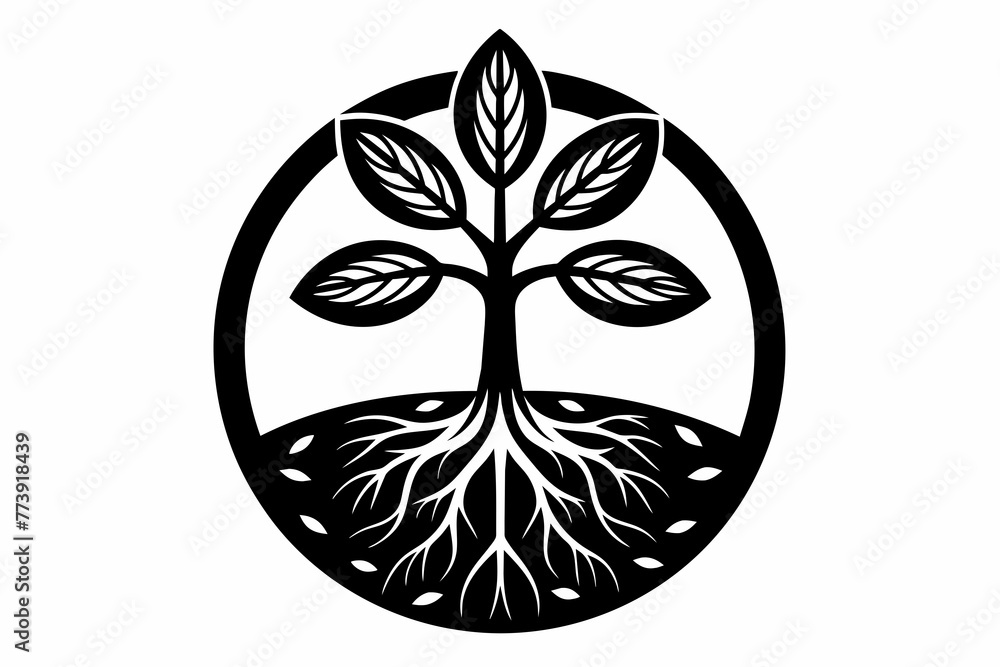 Vetor de Geometric seedling roots in a perfect circle, icon, thick ...