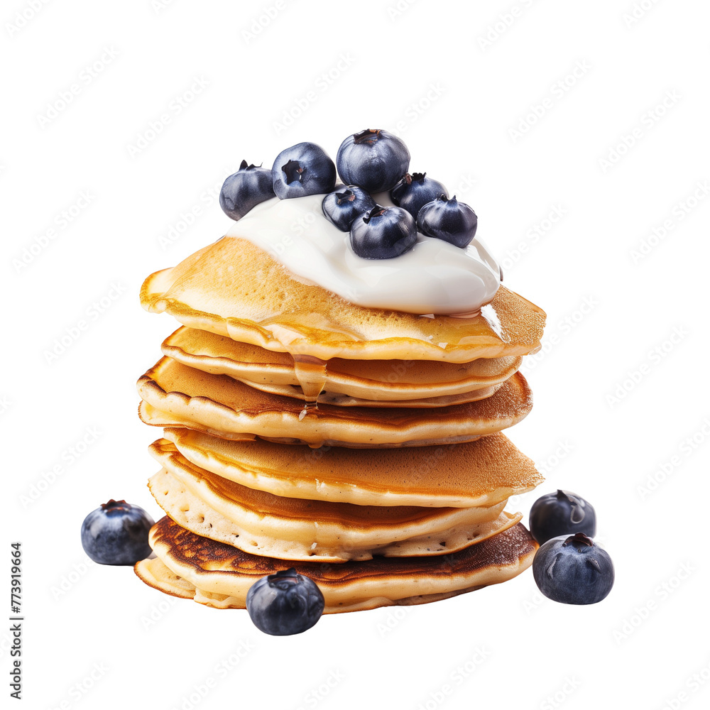 A stack of protein pancakes, made with almond flour and topped with a ...