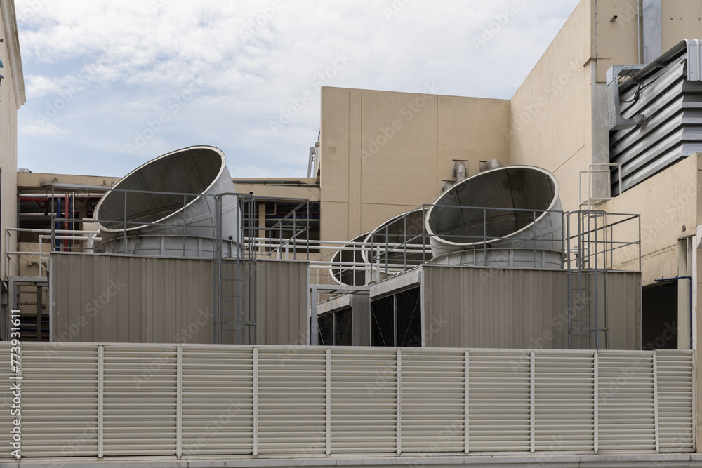Cooling towers in data center building. Air conditioning cooling towers ...