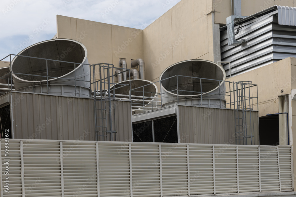 Cooling towers in data center building. Air conditioning cooling towers ...