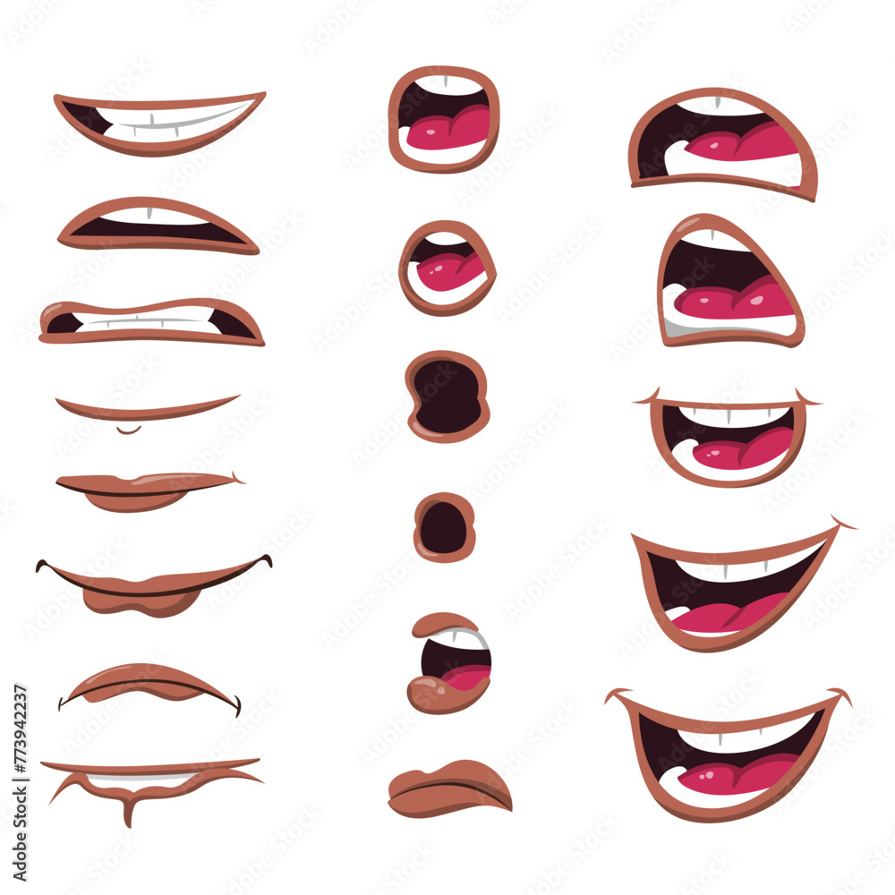 Lips poses. Talking mouths lips for cartoon character animation. A set ...