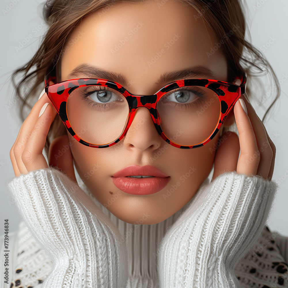 Lentes graduados con diseño manchas de leopardo rojos y negros, chica ...