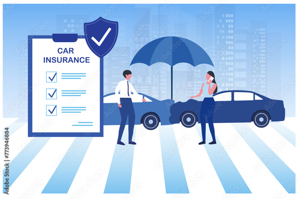 Car accident insurance concept. Two cars crashed and drivers calling to ...