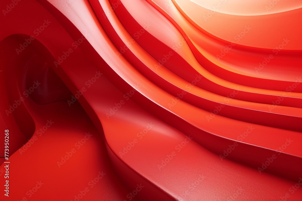 Abstract red curved wall with bright light shining from top, 3D ...